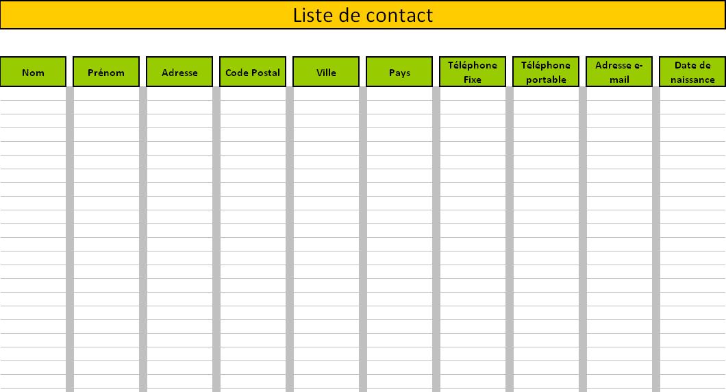 Répertoire de contacts pour Excel - 1001tableurs.com